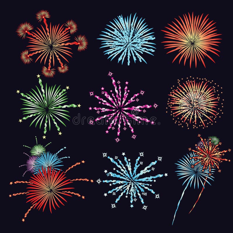 Fireworks Vector Illustration Set Stock Vector - Illustration of ...