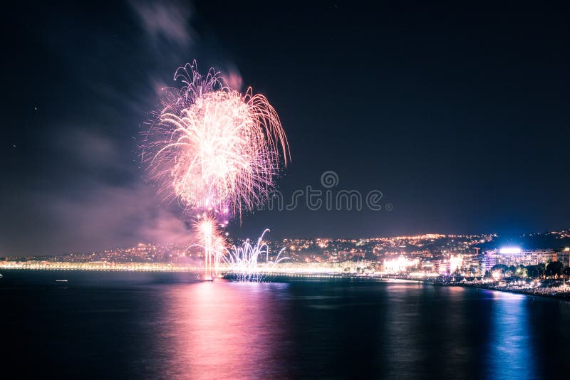 Fireworks on water stock photo. Image of nice, fireworks - 26269948