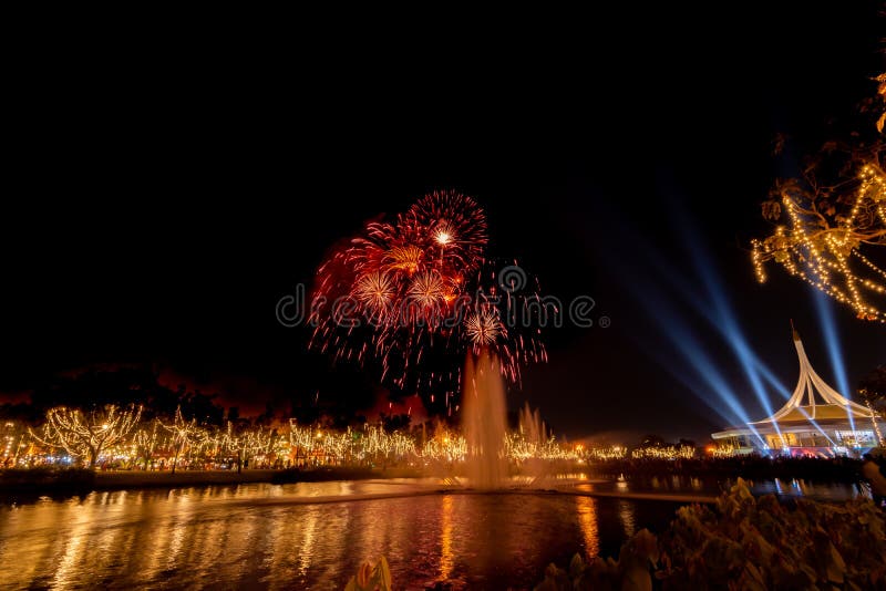 Red fireworks at night stock image. Image of fireworks - 204808897