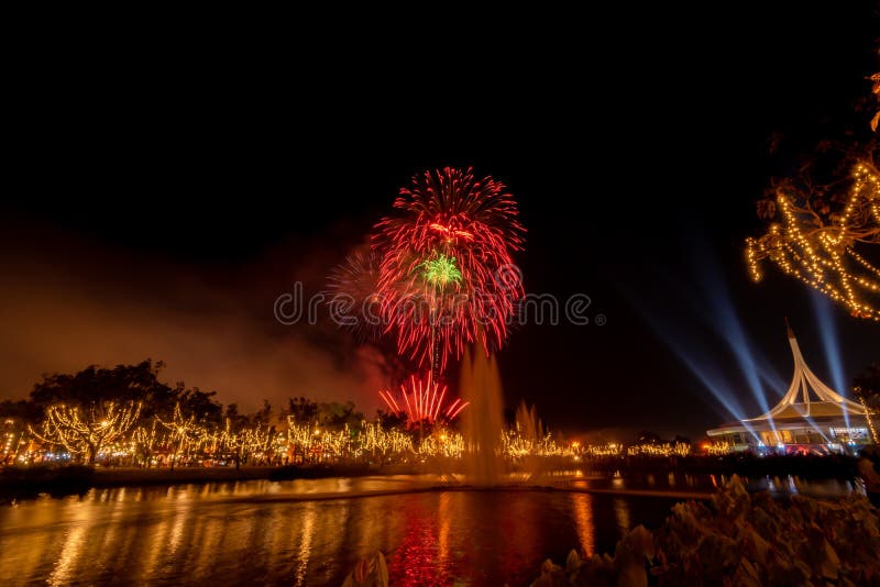 Red fireworks at night stock image. Image of midnight - 204808903