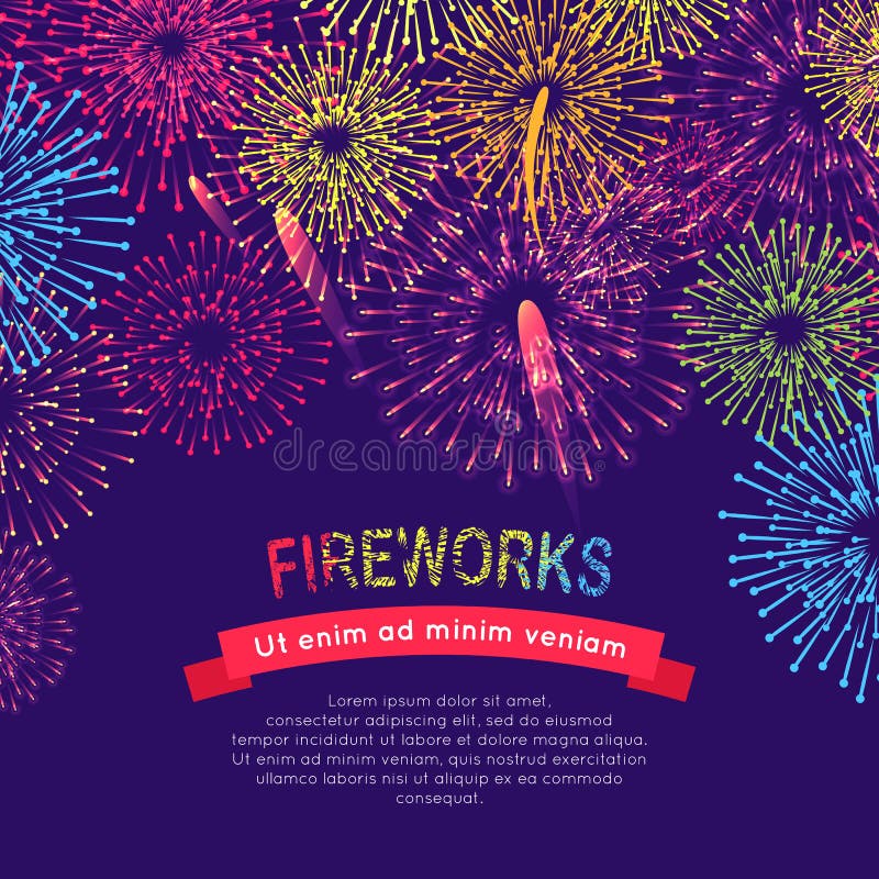 Fireworks Web Banner on Blue. Burst of Salute Stock Vector ...