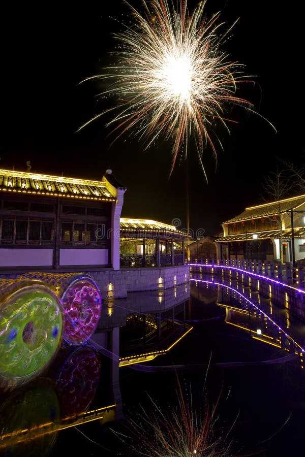 Fireworks Welcome the New Year Stock Photo - Image of streets, dark ...