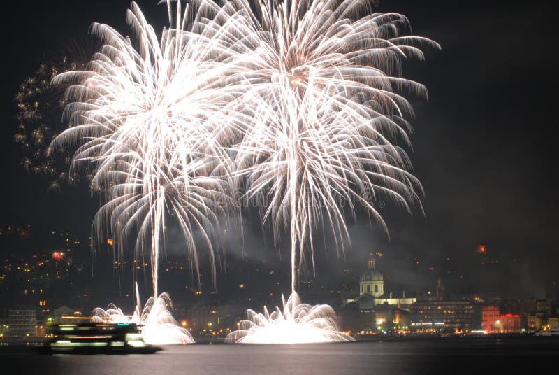 Fireworks in white stock image. Image of lake, white, lombardia - 4458909