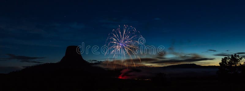 Fireworks by Devils Tower stock photo. Image of smoke - 171608914