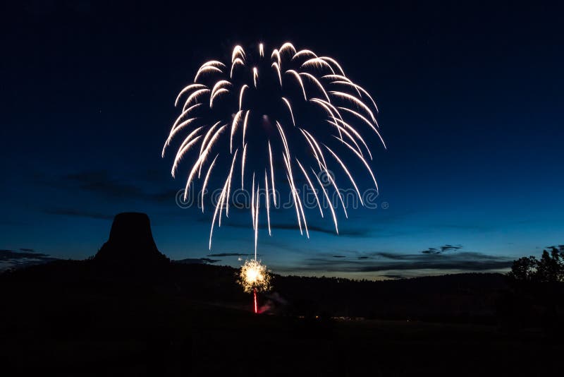 Fireworks by Devils Tower stock photo. Image of smoke - 171608914