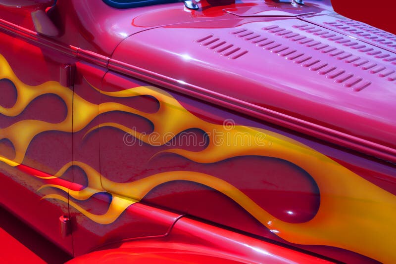 Firey Red Street Rod with Yellow Flames Stock Image - Image of vintage ...