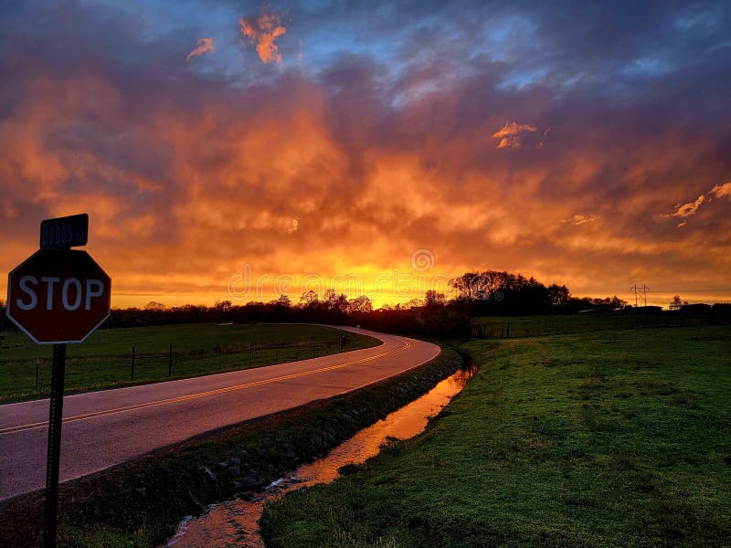 Firey Sunset Sky at Nightfall Stock Image - Image of nightfall, firey ...