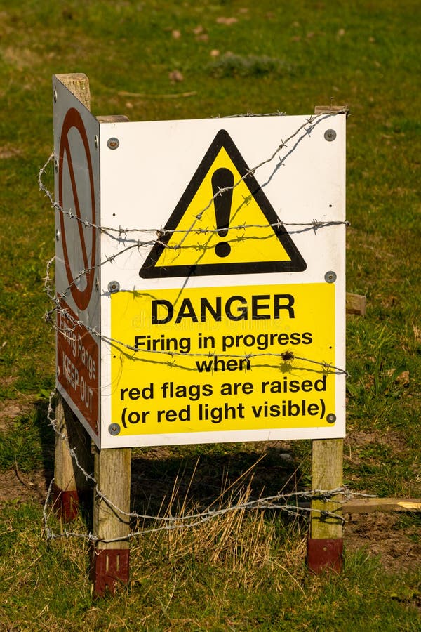 Firing range warning signs stock image. Image of triangle - 244310785