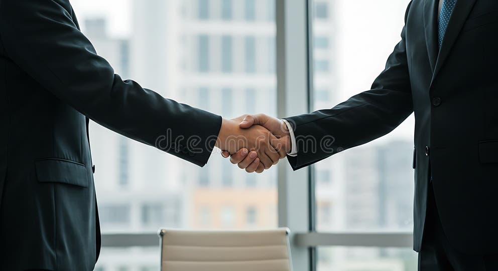 A Firm Handshake Symbolizing Partnership in Front of a Cityscape ...
