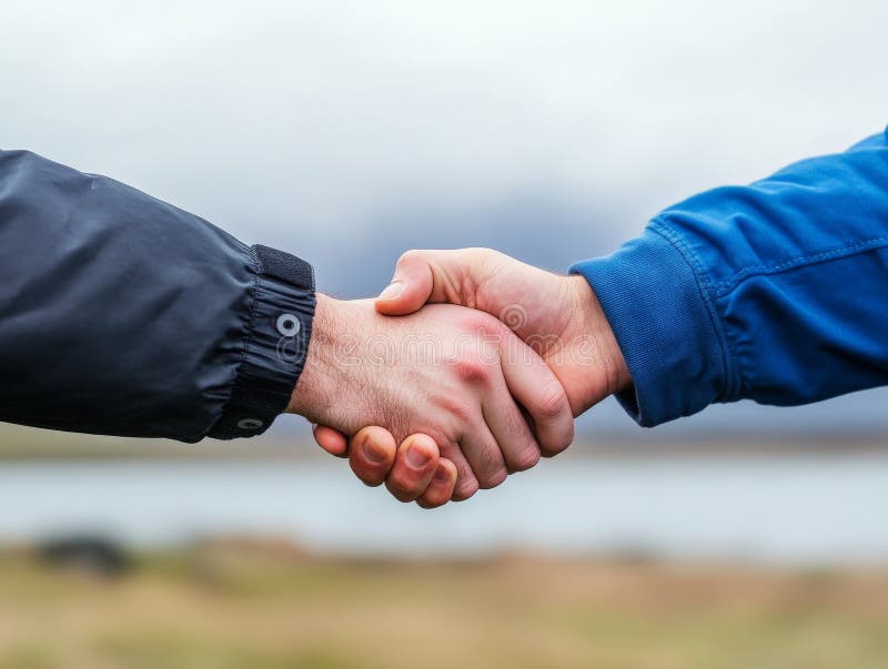 Firm Handshake between Two Individuals Outdoors Representing ...