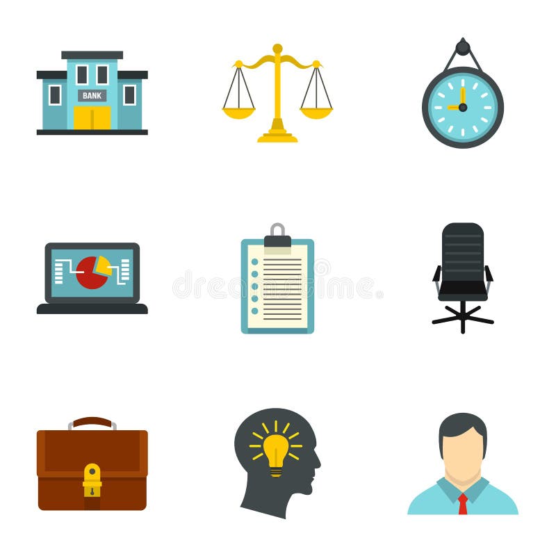 Firm icons set, flat style stock vector. Illustration of laptop - 80765085