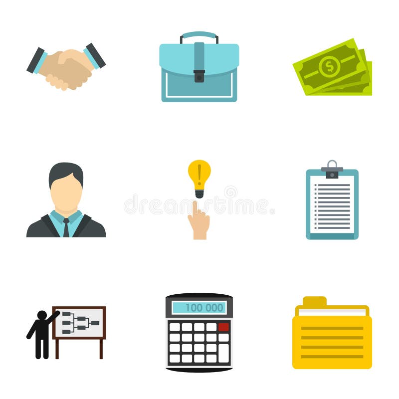 Firm icons set, flat style stock vector. Illustration of hand - 84439097
