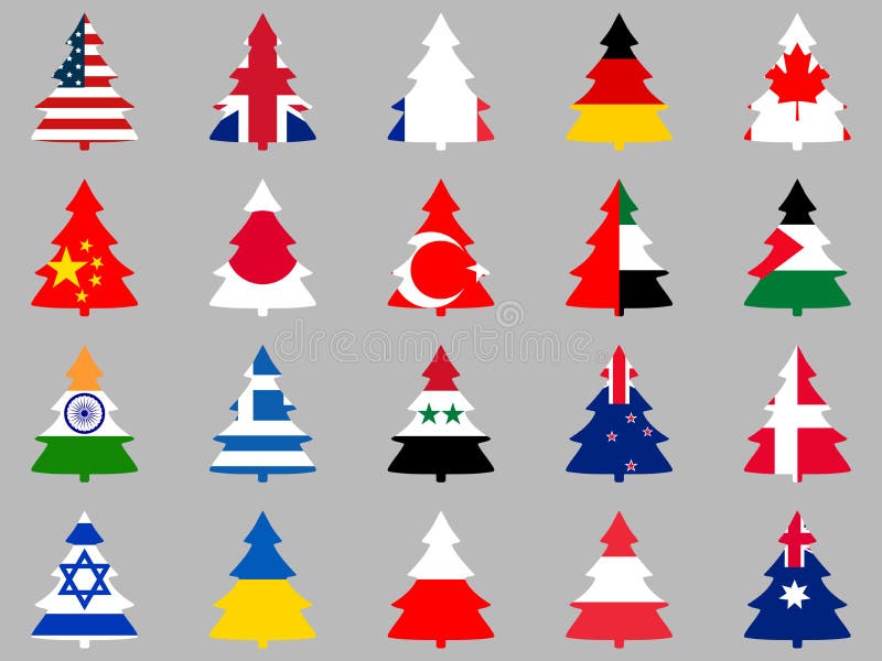 Firs with Flags of Different Countries Around the World. Collection of ...