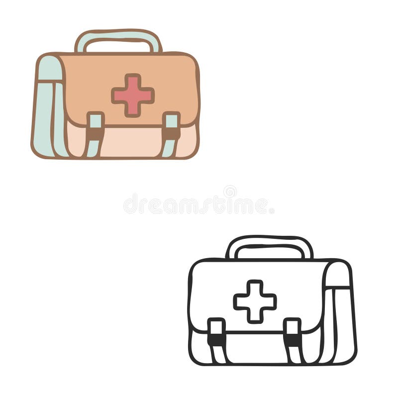 First Aid Bag and Case with Cross Color and Outline Vector Illustration ...