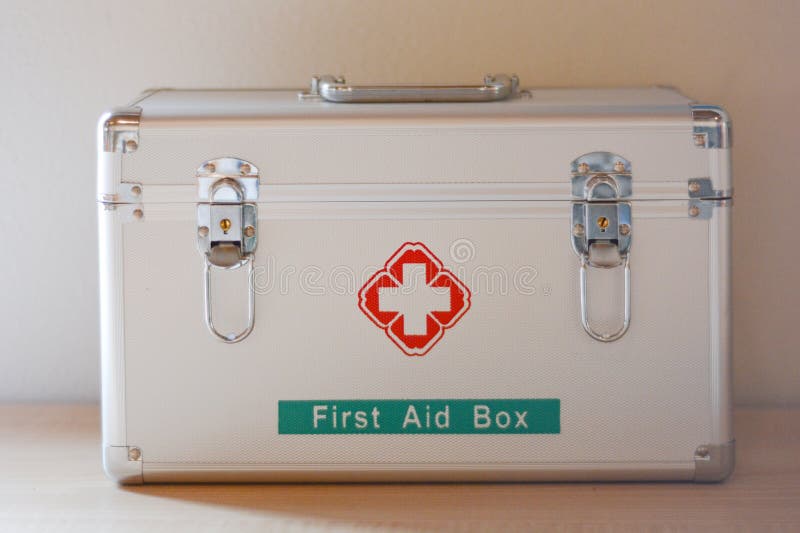 First aid box on the desk stock photo. Image of shelf - 283038524