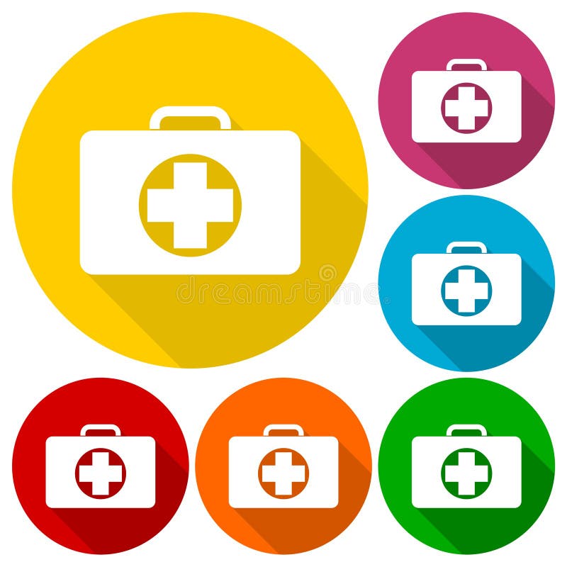 First Aid Box Icons Set with Long Shadow Stock Vector - Illustration of ...