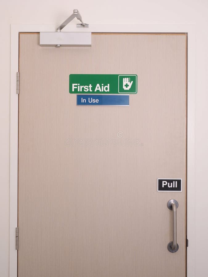 First Aid Door and Sign with Occupied Indicator Stock Image - Image of ...