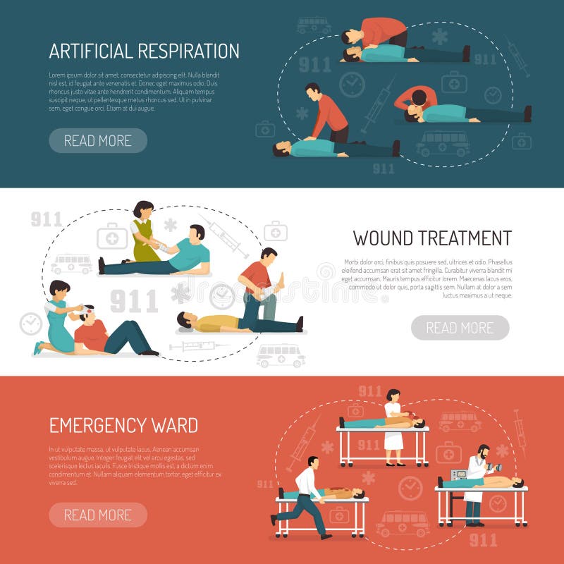 First Aid Emergency Guide Banners Set Stock Vector - Illustration of ...