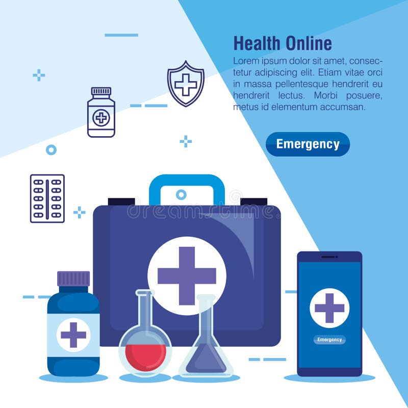 First Aid with Erlenmeyer Flask and Smartphone Stock Illustration ...