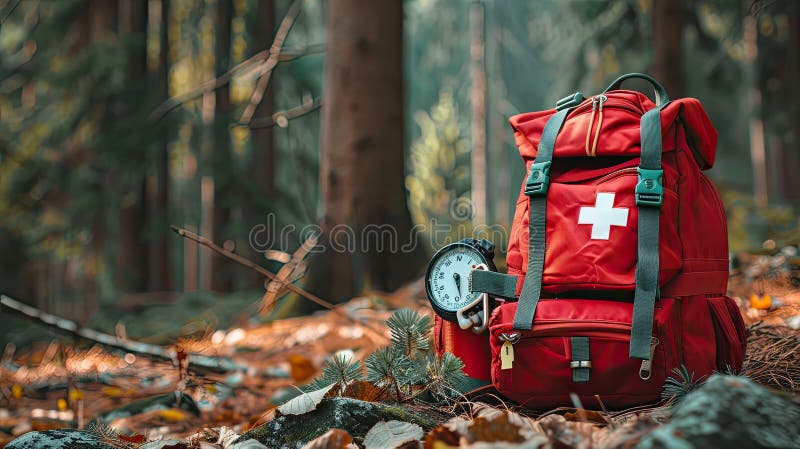 First Aid Kit on the Background of the Forest. Selective Focus Stock ...