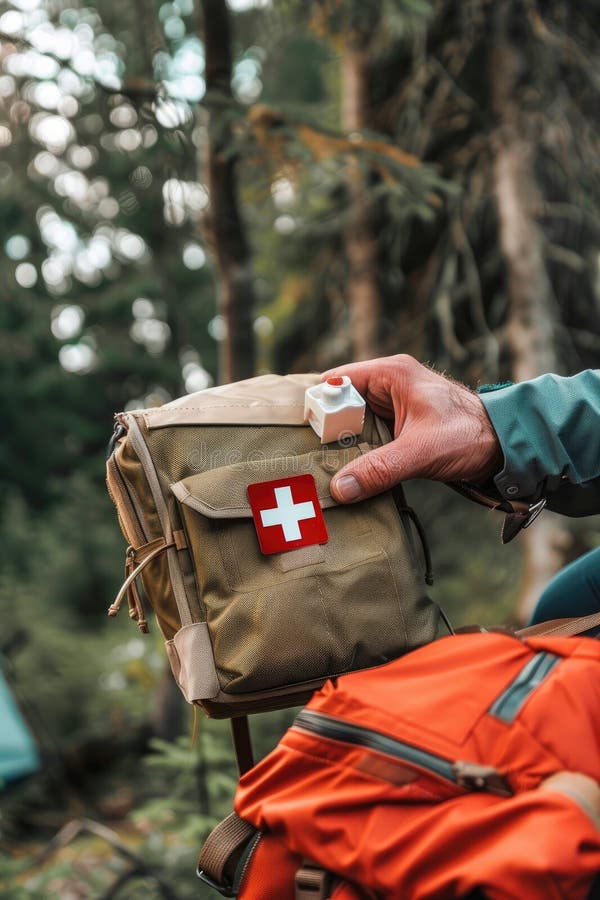 First Aid Kit on the Background of the Forest. Selective Focus Stock ...