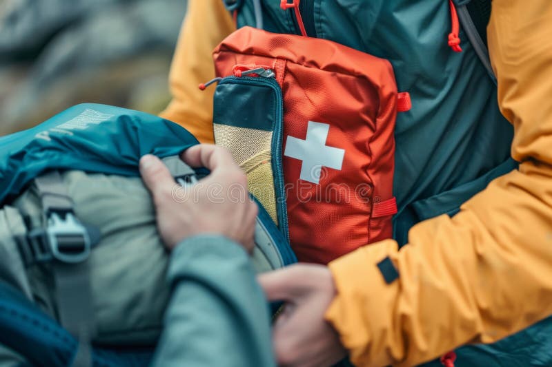 First Aid Kit in Backpack Pocket. Generative AI. Stock Illustration ...