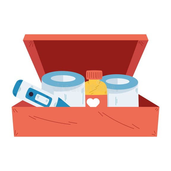 First Aid Kit with Bandage and Thermometer Stock Vector - Illustration ...
