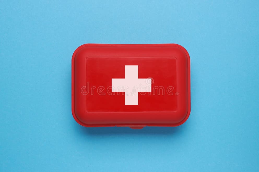 First Aid Kit on blue stock image. Image of doctor, bandage - 366398637