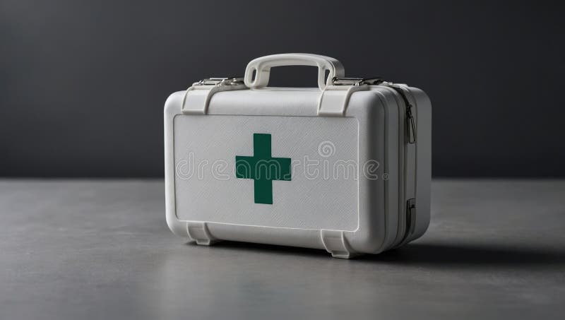 First Aid Kit Box with Green Cross on Dark Background Stock ...