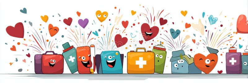 First Aid Kit Bursting with Happiness and Colorful Hearts, Showcasing ...