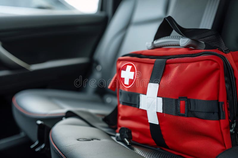 First aid kit in the car stock illustration. Illustration of backseat ...