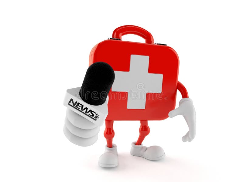 First Aid Kit Character Holding Interview Microphone Stock Illustration ...