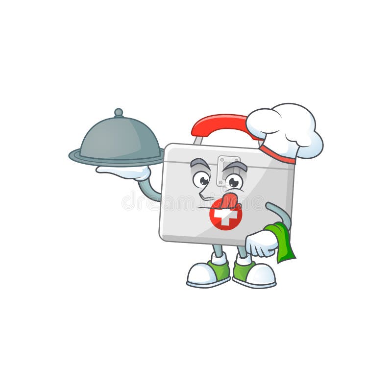 A First Aid Kit Chef Cartoon Design with Hat and Tray Stock Vector ...