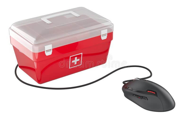 First Aid Kit with Computer Mouse, Medical Help Online Concept. 3D ...