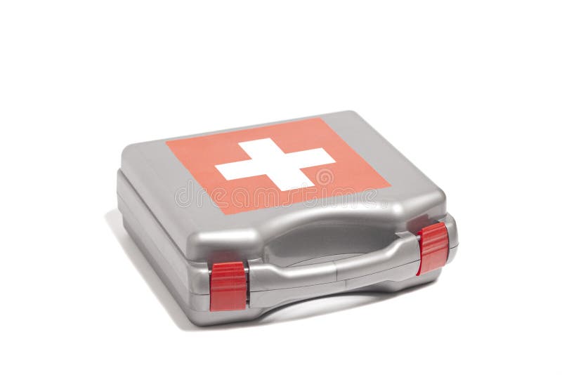 First Aid Kit with Cross Emblem Isolated on a White Background. Stock ...