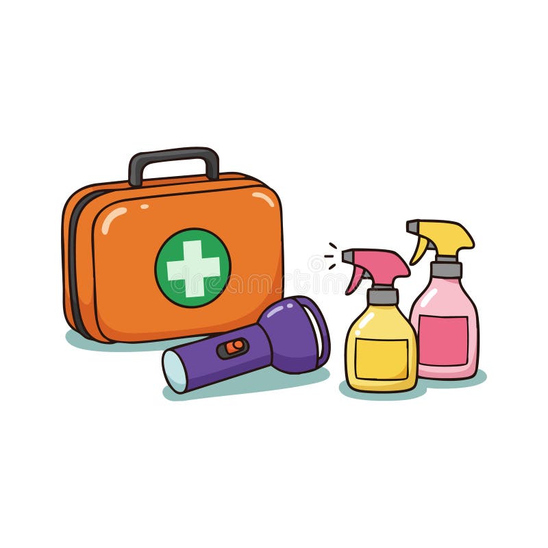 First Aid Kit with Flashlight and Cleaning Spray Bottles for Emergency ...