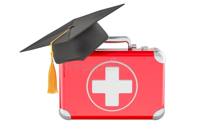 First Aid Kit with Graduate Cap. 3D Rendering Stock Illustration ...
