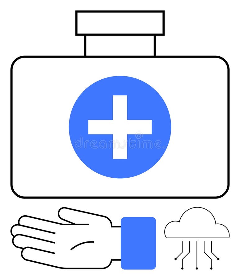 First Aid Kit with Hand and Cloud Computing Connection Concept ...