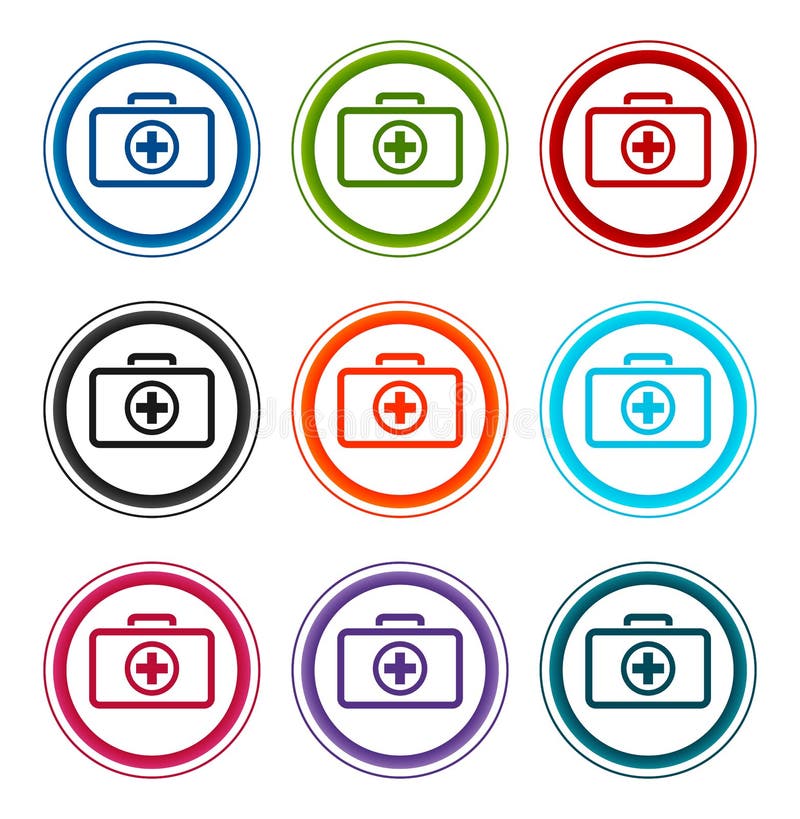 First Aid Kit Icon Flat Round Buttons Set Illustration Design Stock ...