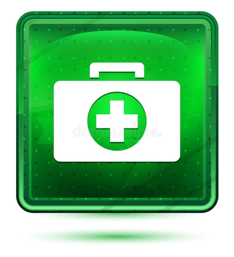 First Aid Kit Icon Neon Light Green Square Button Stock Illustration ...