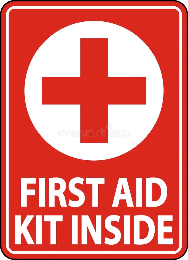 First Aid Kit Inside Sign Label Sign on White Background Editorial ...