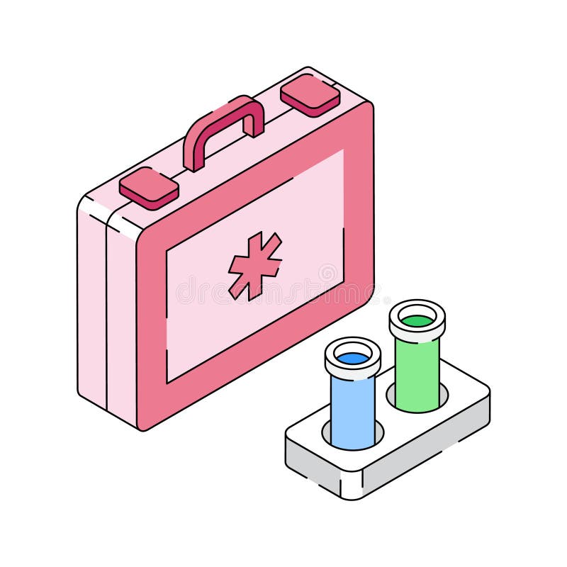 First Aid Kit with Lab Vials Rack, Icon in Isometric Style Stock Vector ...