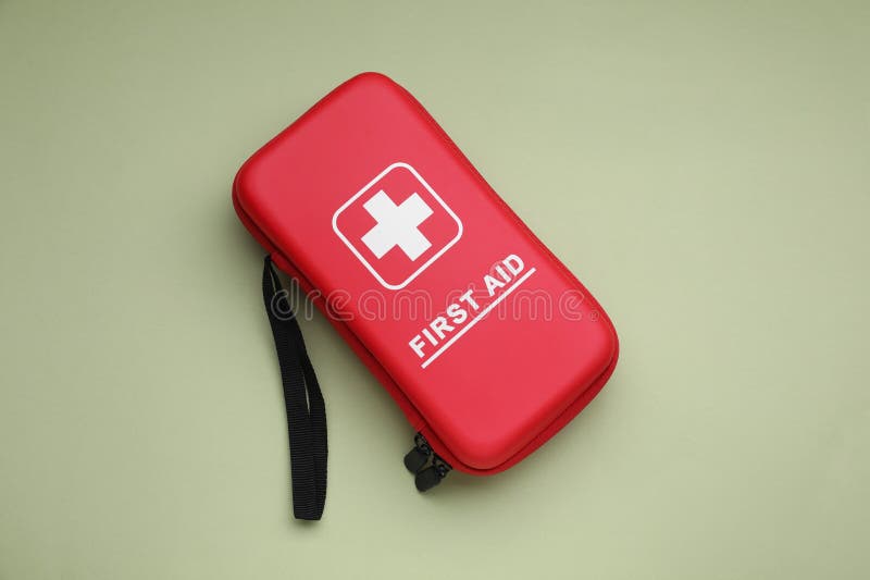 First Aid Kit on Light Green Background, Top View Stock Photo - Image ...
