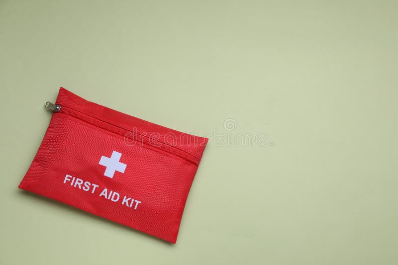 First Aid Kit on Light Green Background, Top View. Space for Text Stock ...