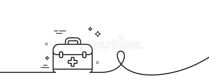 First Aid Kit Line Icon. Medical Case Sign. Continuous Line with Curl ...