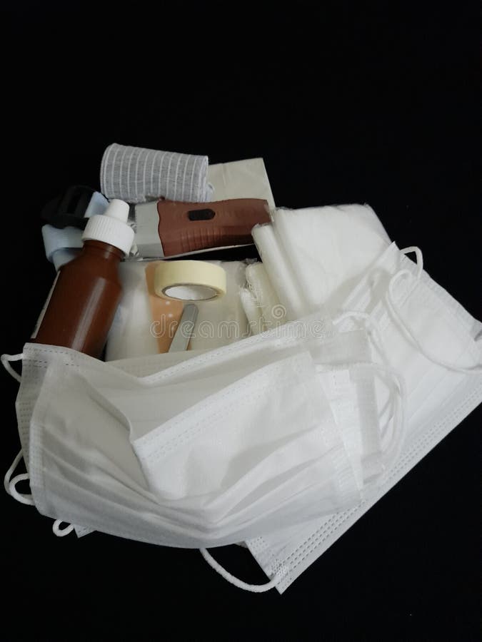 First aid kit and mask stock image. Image of black, dress - 200539585