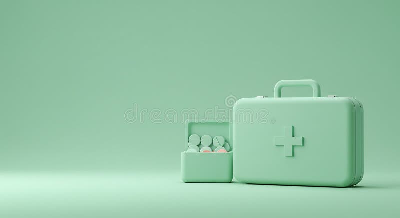 First Aid Kit and Pills in Pastel Green Healthcare Wellness and ...