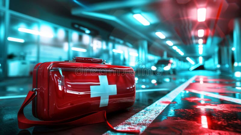 First Aid Kit Ready for Emergency in a Modern Facility. Generative Ai ...