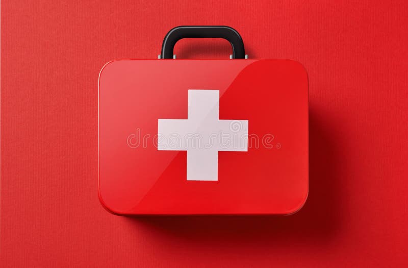 First Aid Kit on Red Background Stock Photo - Image of service, safety ...