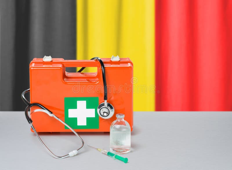 First Aid Kit with Stethoscope and Syringe - Belgium Stock Image ...